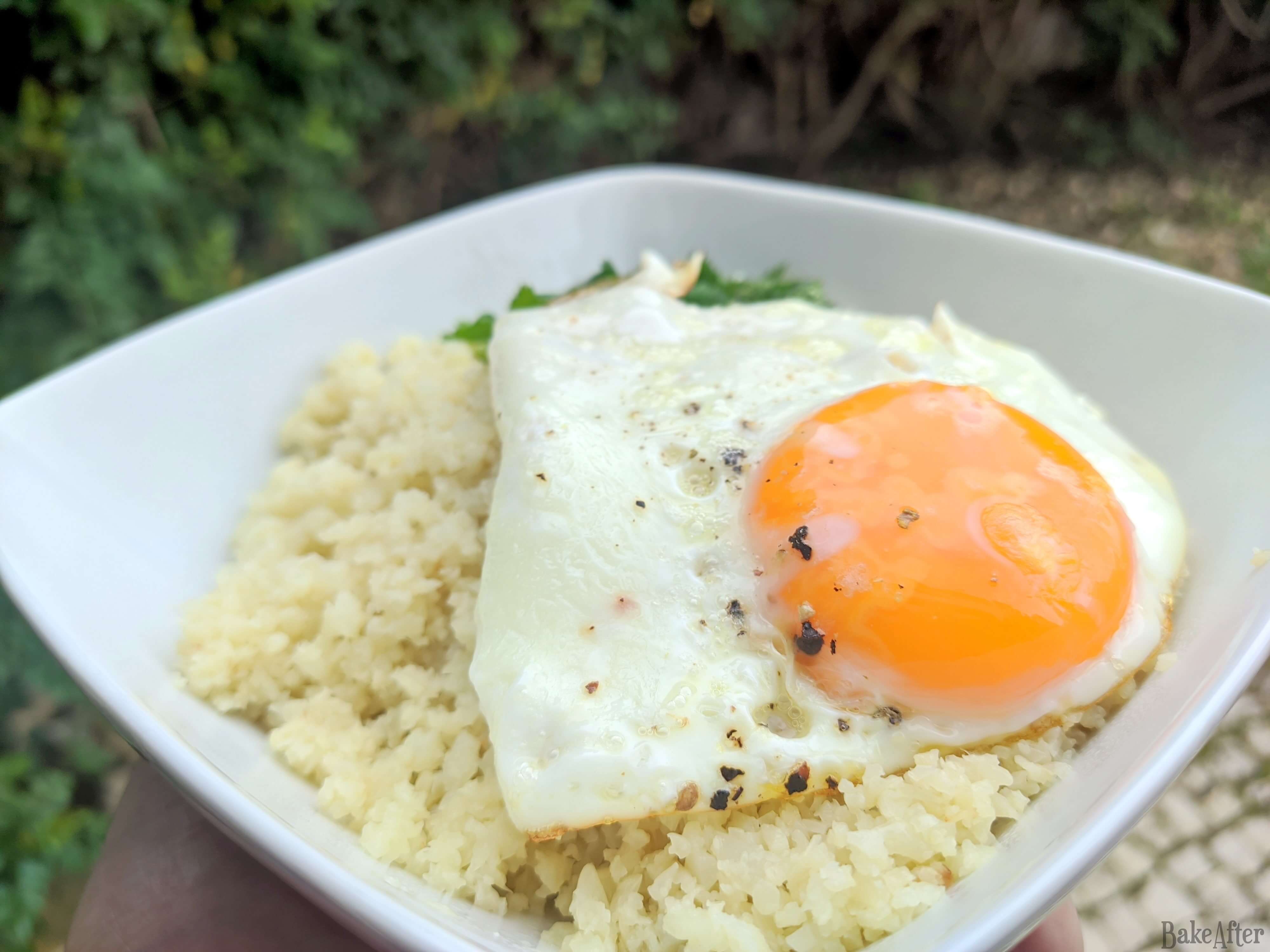 Low Carb Cauliflower Rice with Fried Egg · Bake After Recipe